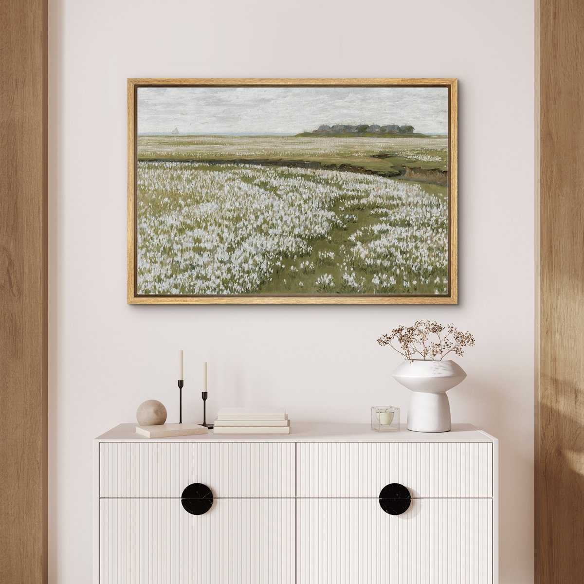 IDEA4WALL Rustic Countryside Countryside Wild Flowers Field Nature Landscape Vintage Retro Decor ...